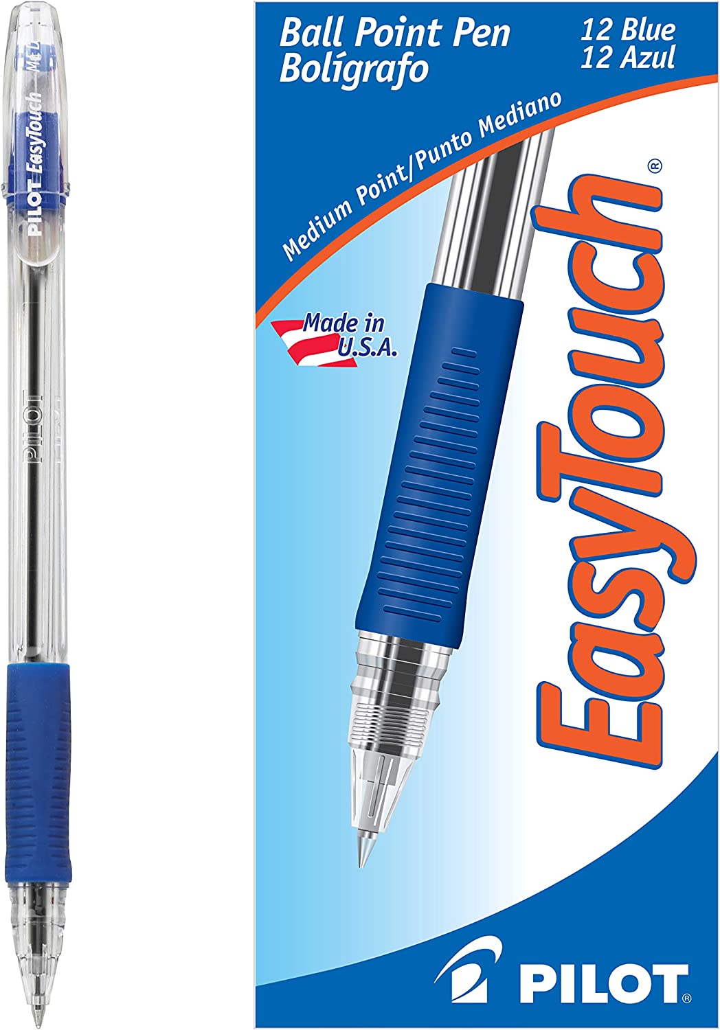 PILOT EasyTouch Ballpoint Stick Pens, Medium Point, Blue Ink, 12-Pack ...