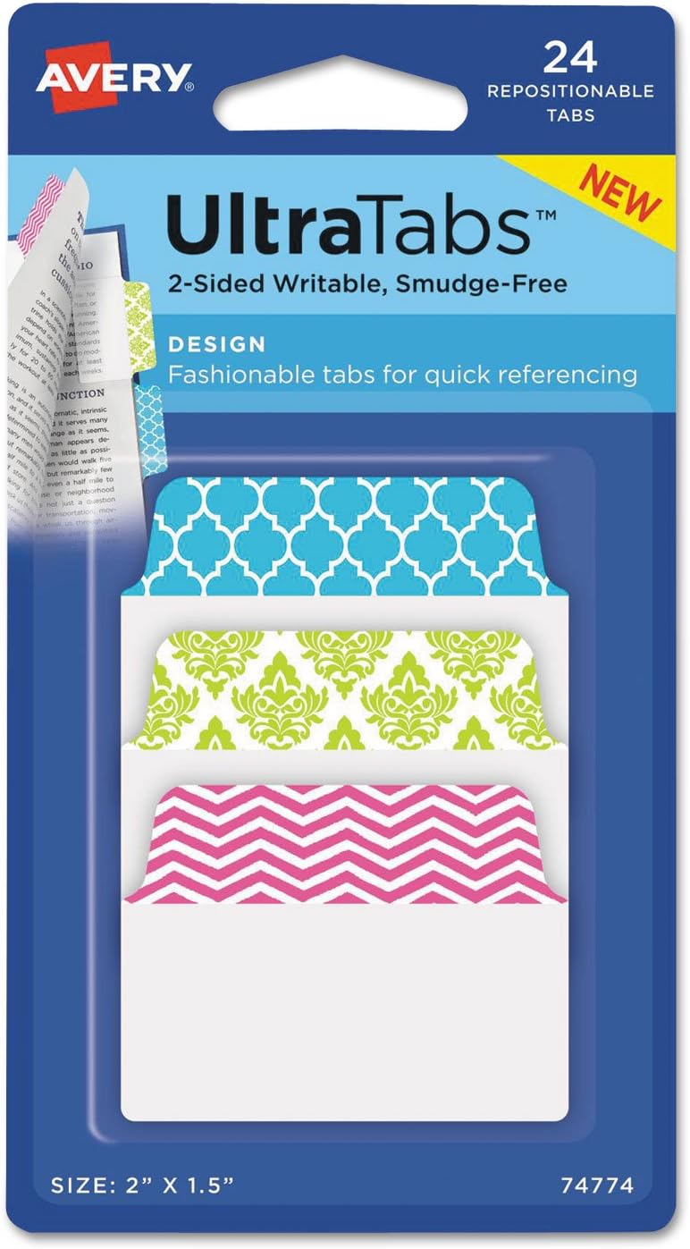 Avery 74774 Ultra Tabs Repositionable Tabs, 2 X 1 1/2, Patterns: Blue ...