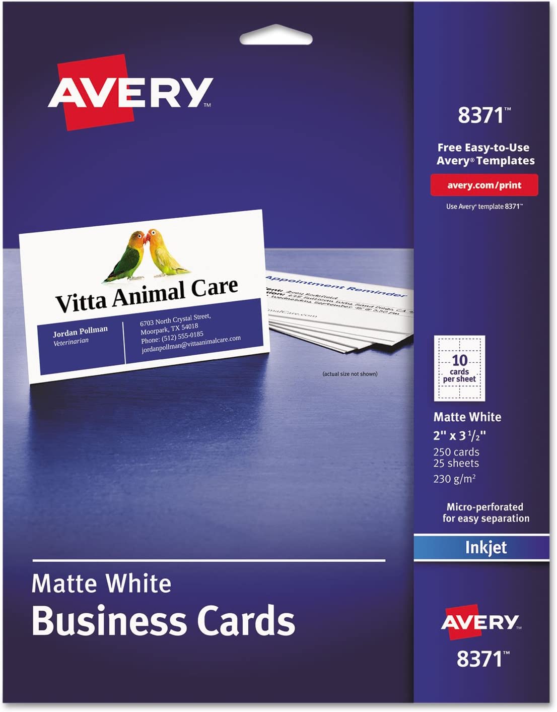 Avery 8371 Business Cards, Inkjet, 2-Inch X3-1/2-Inch, 250/Pk, White ...