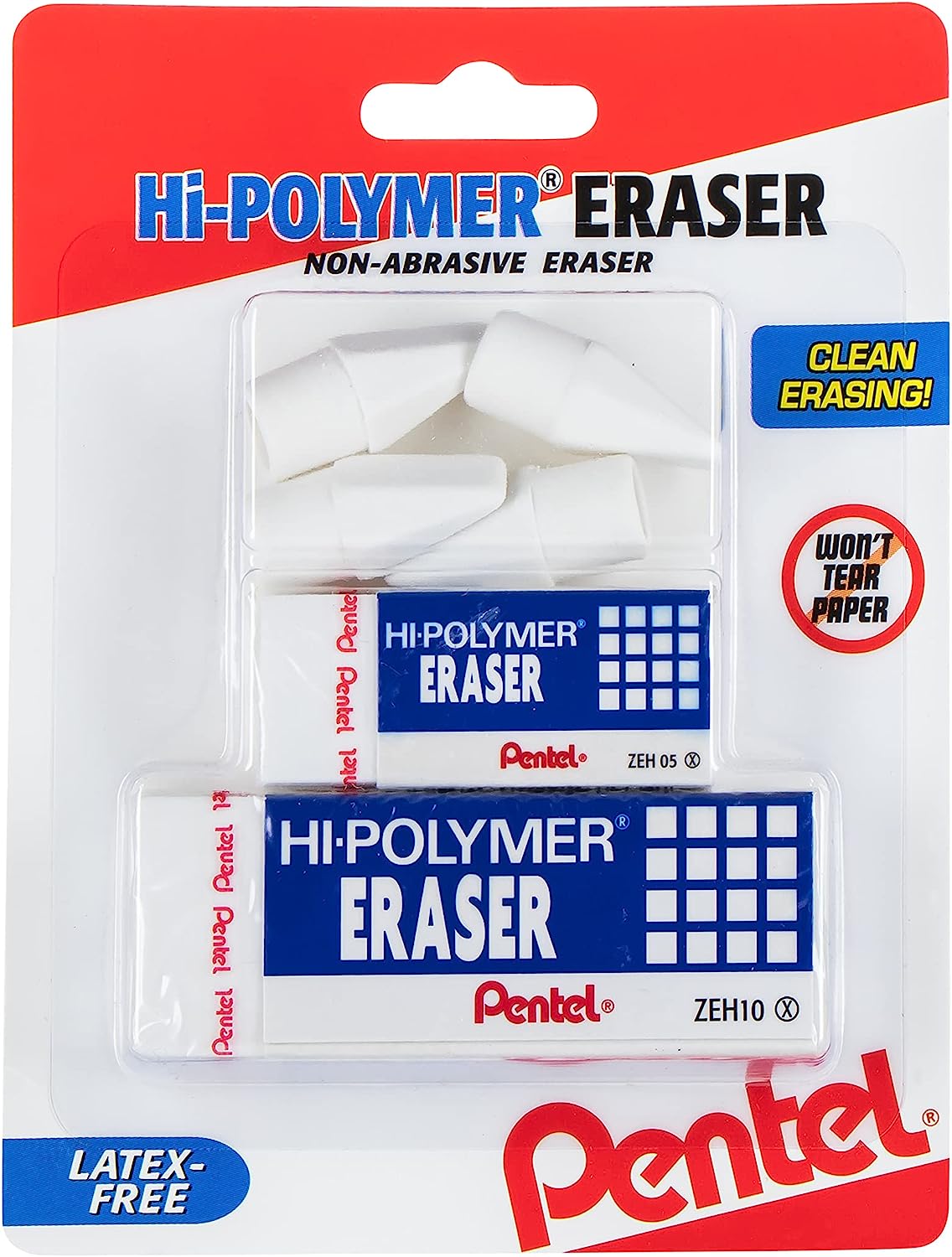 Pentel Hi-Polymer Eraser Mixed Pack 4 Cap Erasers, 1 Small Block, 1 ...