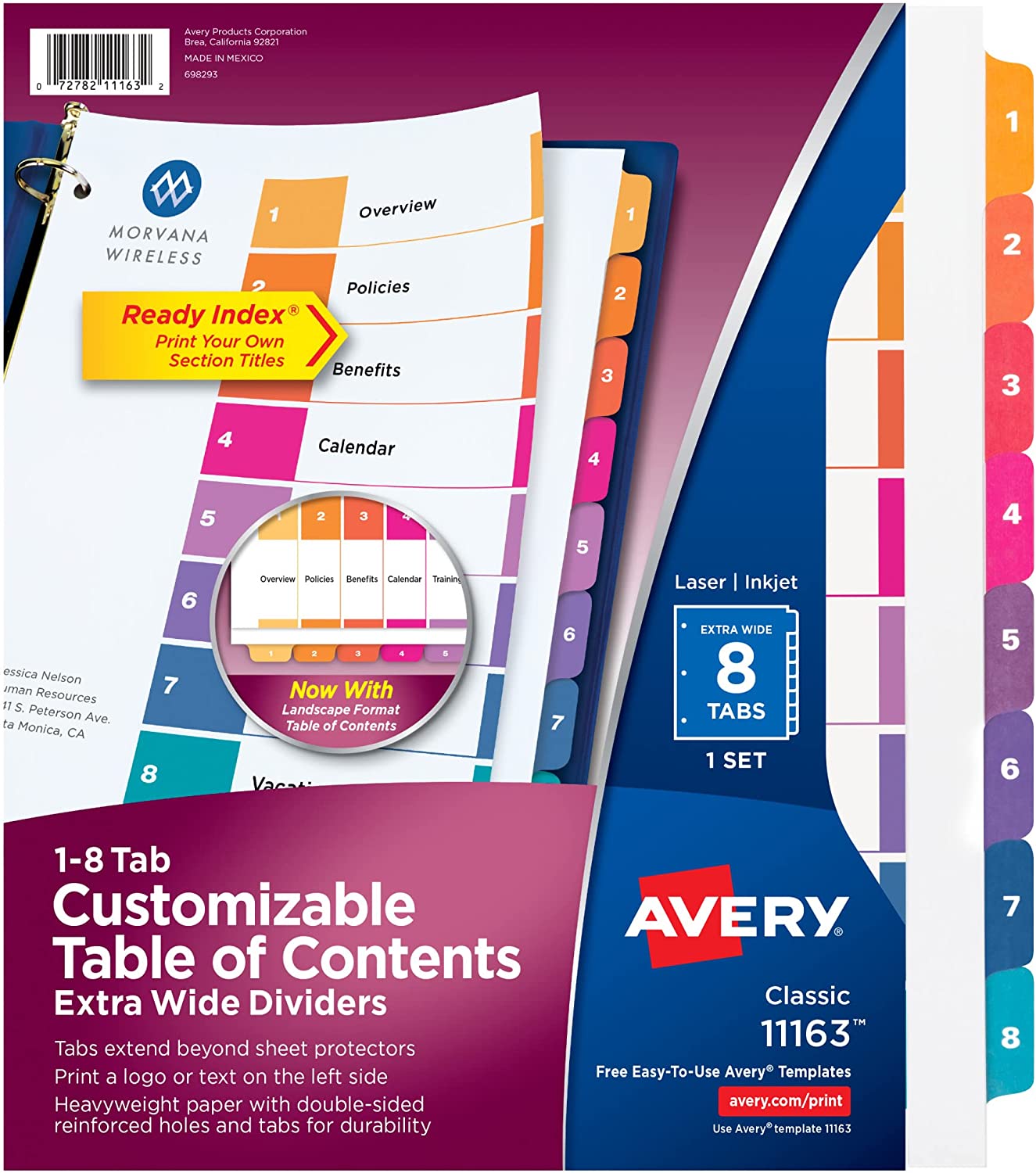 Avery Extra-Wide 8 Tab Dividers for 3 Ring Binders, Customizable Table ...