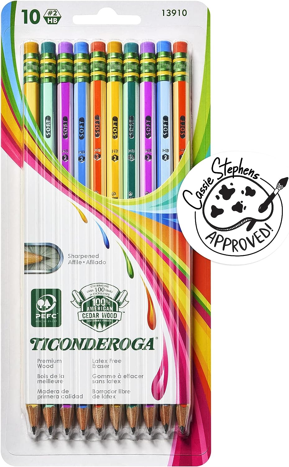 Ticonderoga X13910 Striped Wood-Cased Pencils, 2 HB Soft, Pre-Sharpened ...