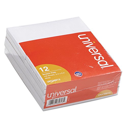 '''Universal Scratch Pads\ Unruled\ 3'''' x 5\ White\ 100 Sheets\ 12 ...