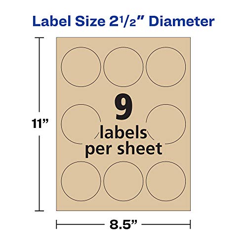 '''Avery Printable Round Labels\ 2.5'''' Diameter\ Kraft Brown\ 90 ...