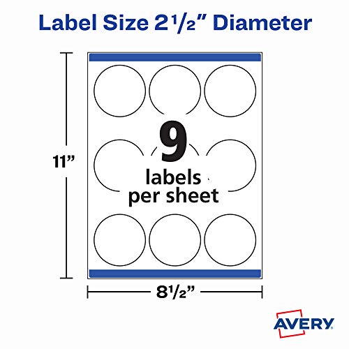 '''Avery Printable Blank Round Labels 2.5'''' Diameter Matte White 225 ...