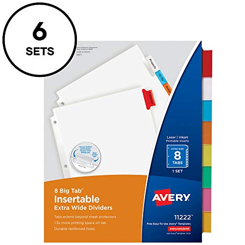 Avery Extra-Wide Big Tab Insertable Dividers for 3 Ring Binders\ 8 Tab ...