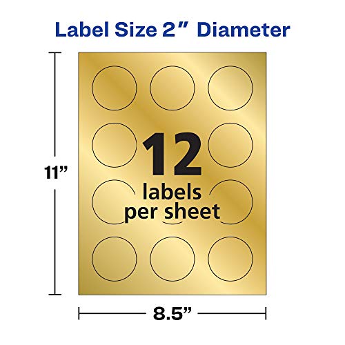 '''Avery Printable Embossed Foil Round Labels 2'''' Diameter Gold 96 ...