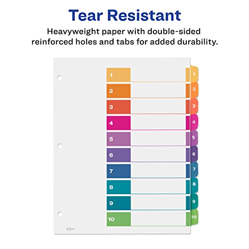 Avery 10 Tab Dividers for 3 Ring Binders\ Customizable Table of ...