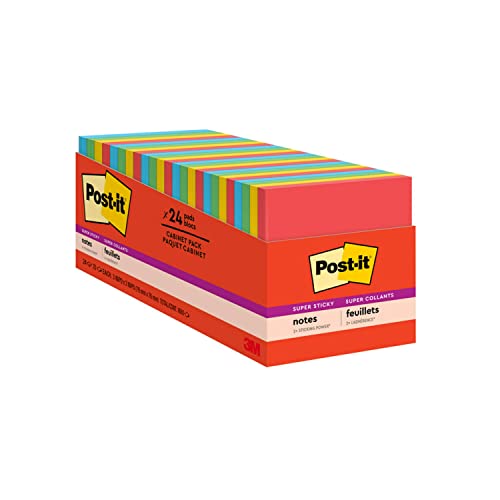 Post-it Super Sticky Notes\ 3x3 in\ 24 Pads\ 2X the Sticking Power ...