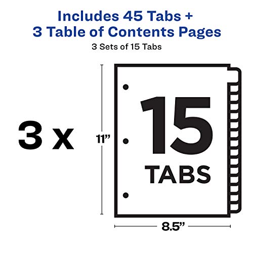 Avery 15-Tab Dividers for 3 Ring Binders Customizable Table of Contents ...