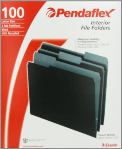Pendaflex Interior File Folders\ 1/3 Cut\ Top Tab\ Letter Size\ Black ...