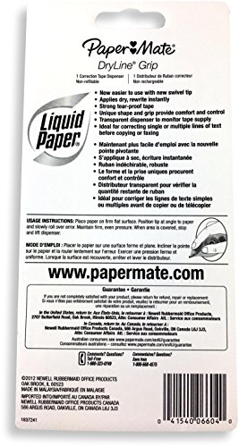 Paper Mate 660415 Liquid Paper DryLine Grip Correction Tape Dispenser ...