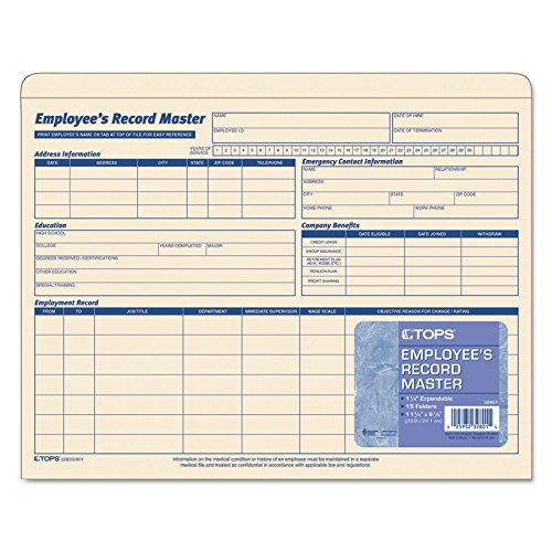 TOPS Employee Record Master File Jacket 1-1/4 Inch Expandable 11.75 x 9 ...