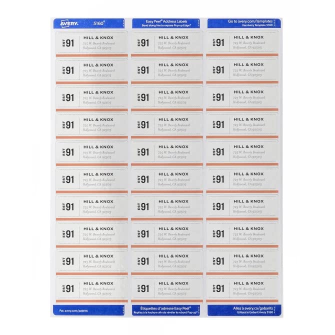 '''Avery 8160 Inkjet Address Labels - 1 x 2-5/8'''' - White - 750 ct ...