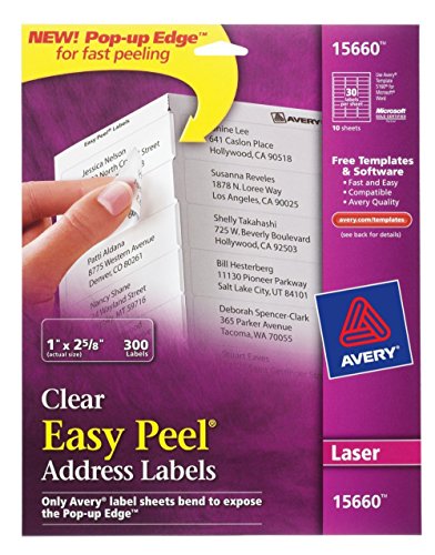 Avery Easy Peel Clear Address Labels for Laser Printers 1 x 2.625 2 PK ...
