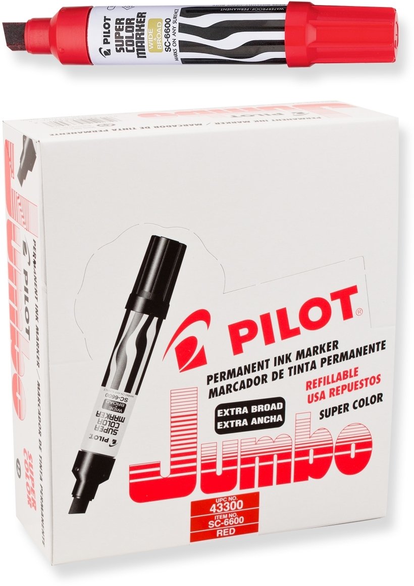 Pilot Super Color Jumbo Refillable Permanent Markers, Red Ink, Extra ...