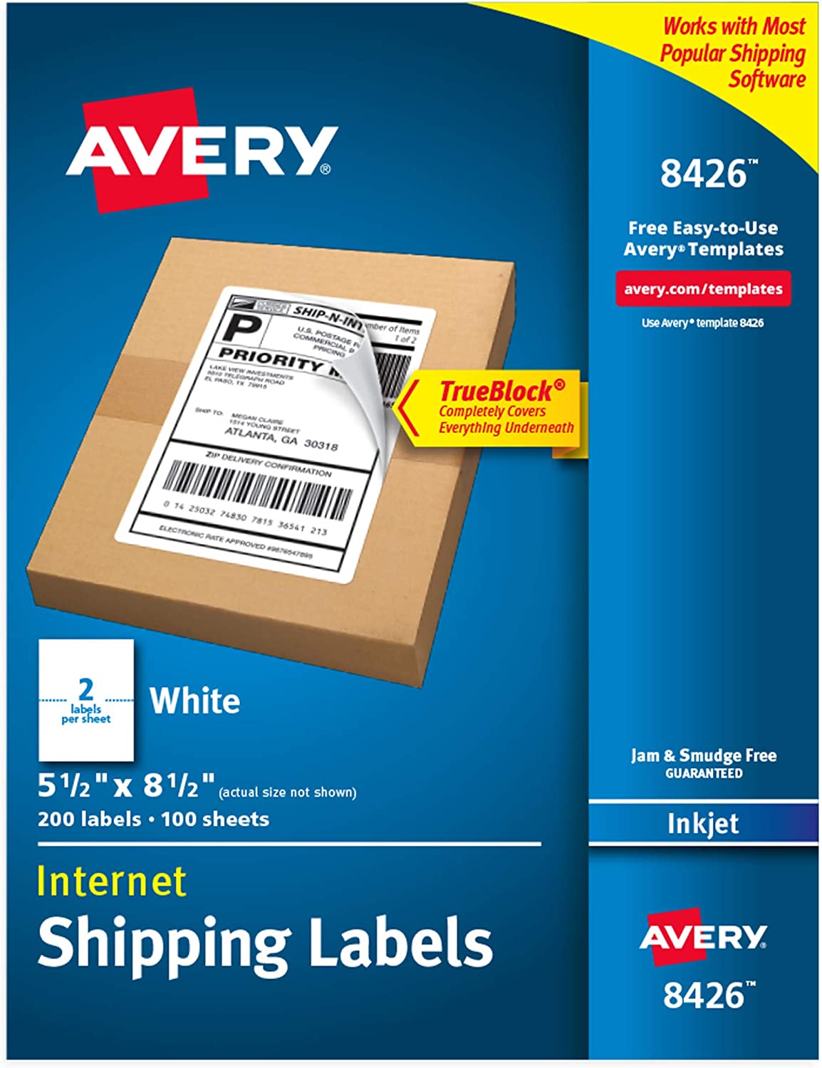 Avery Printable Blank Shipping Labels, 5.5" x 8.5", White, 200 Labels ...