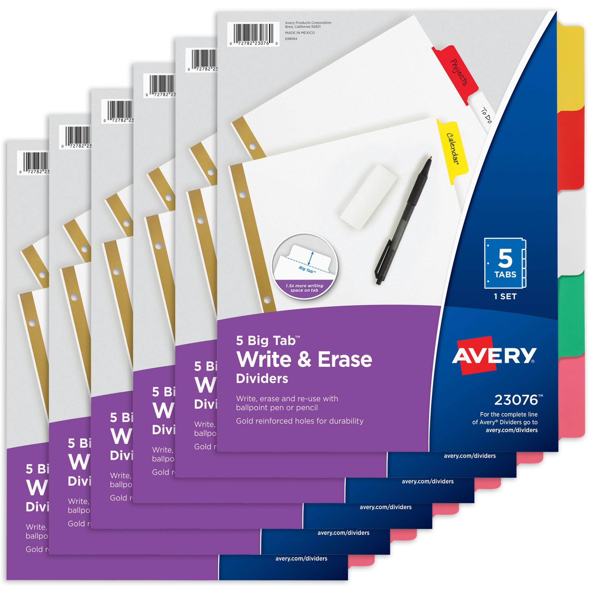 Avery Big Tab Write & Erase Dividers for 3 Ring Binders, 5-Tab Set ...