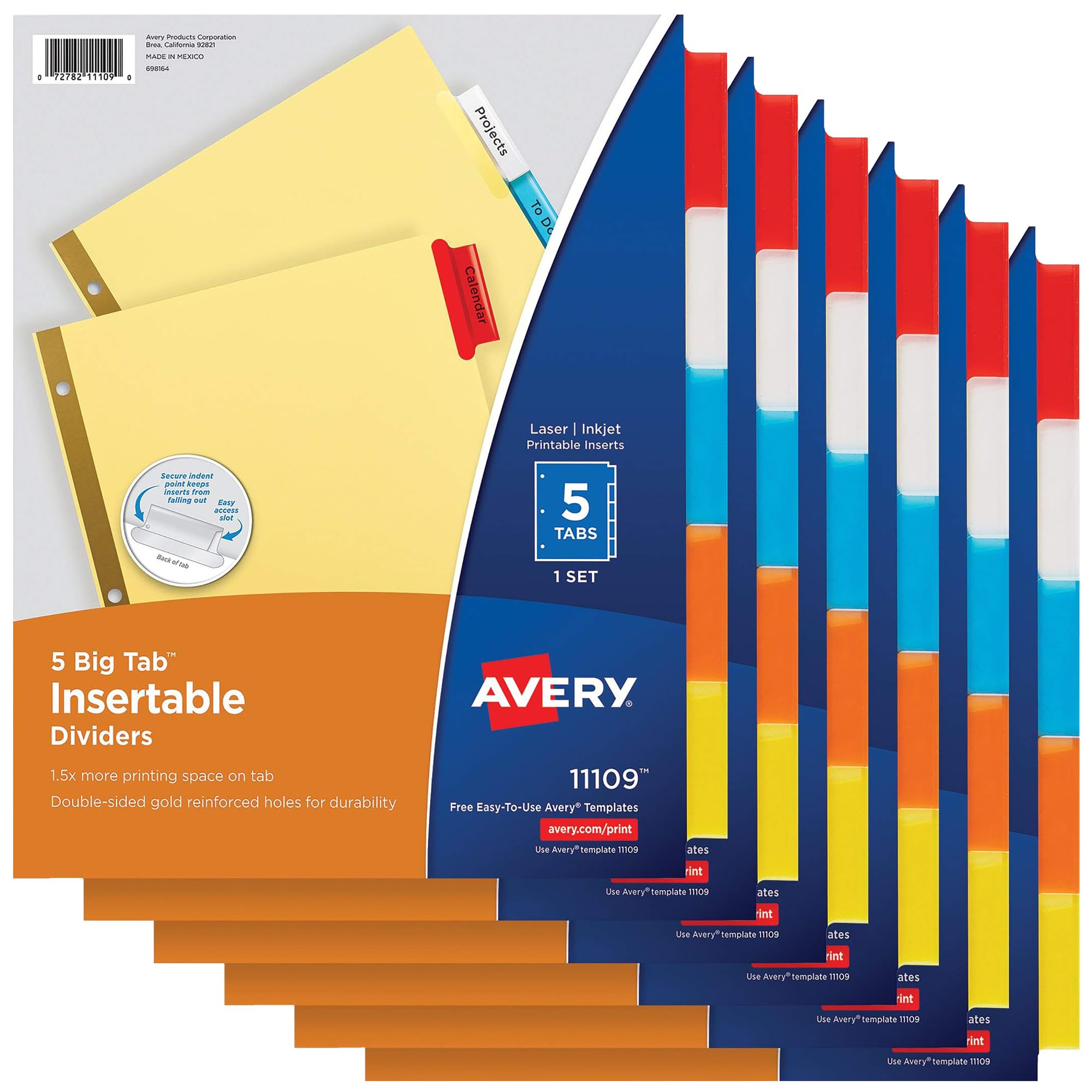 Avery 5-Tab Binder Dividers, Insertable Multicolor Big Tabs, 6 Sets ...