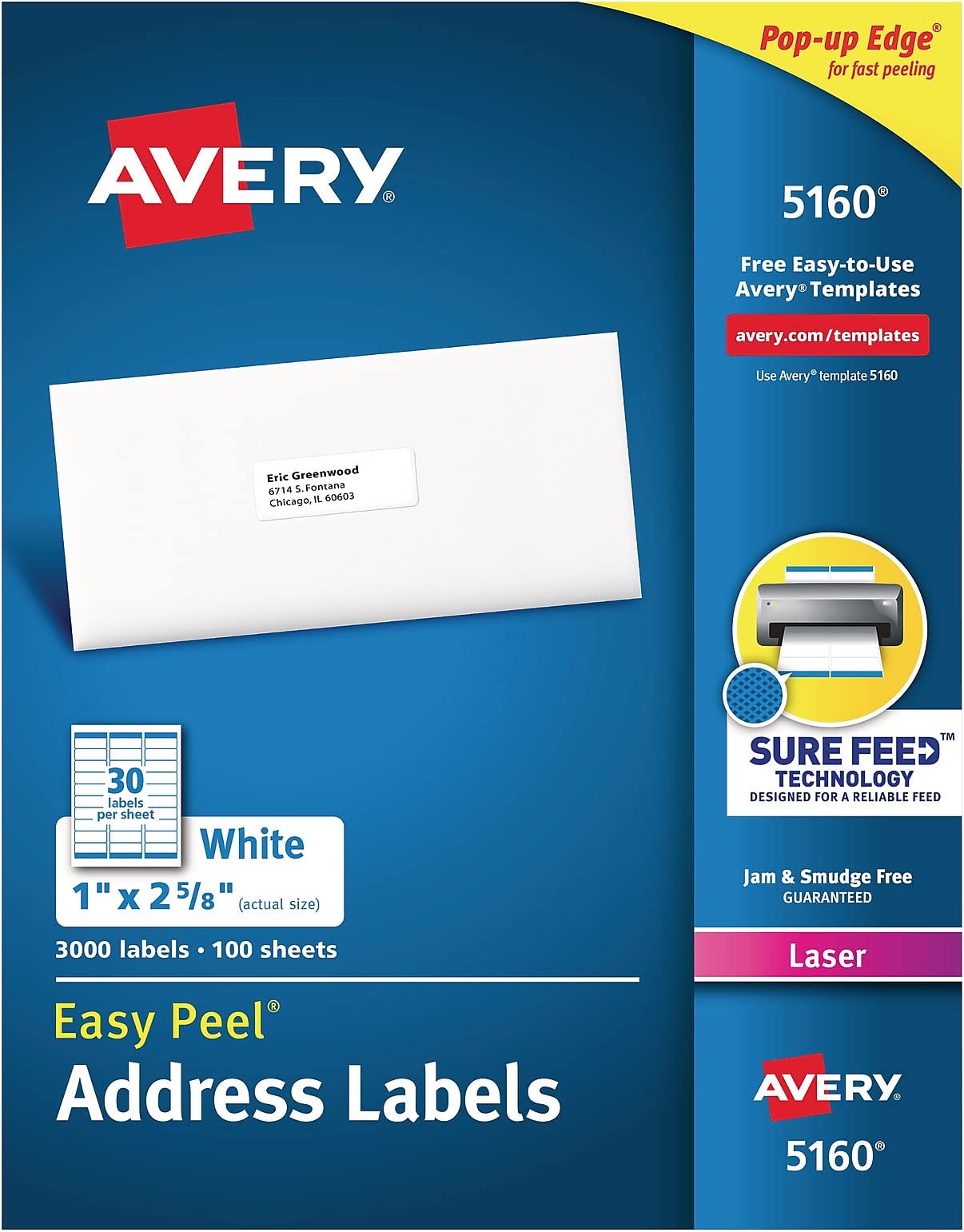 Avery Easy Peel Laser Labels, 1" X 2-5/8", White, 3000 Labels/Box (5160 ...