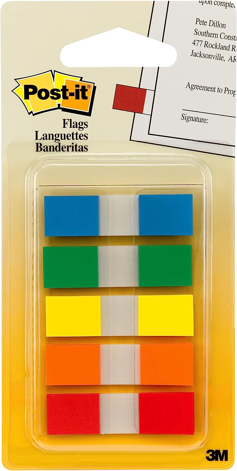 Post-it Flags in Portable Dispenser, 100 Flags/Pack, .47 in x 1.7 in ...