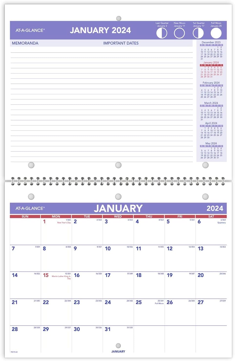 AT-A-GLANCE 2024 Wall & Desk Calendar, 8-1/2" x 11", Small, Unruled ...