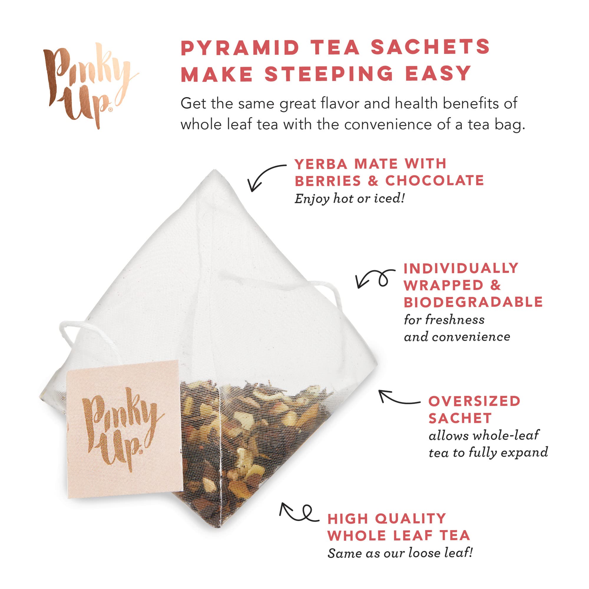Pinky Up Red Raspberry Truffle Pyramid Tea Sachets - 10 mg Caffeine Per ...