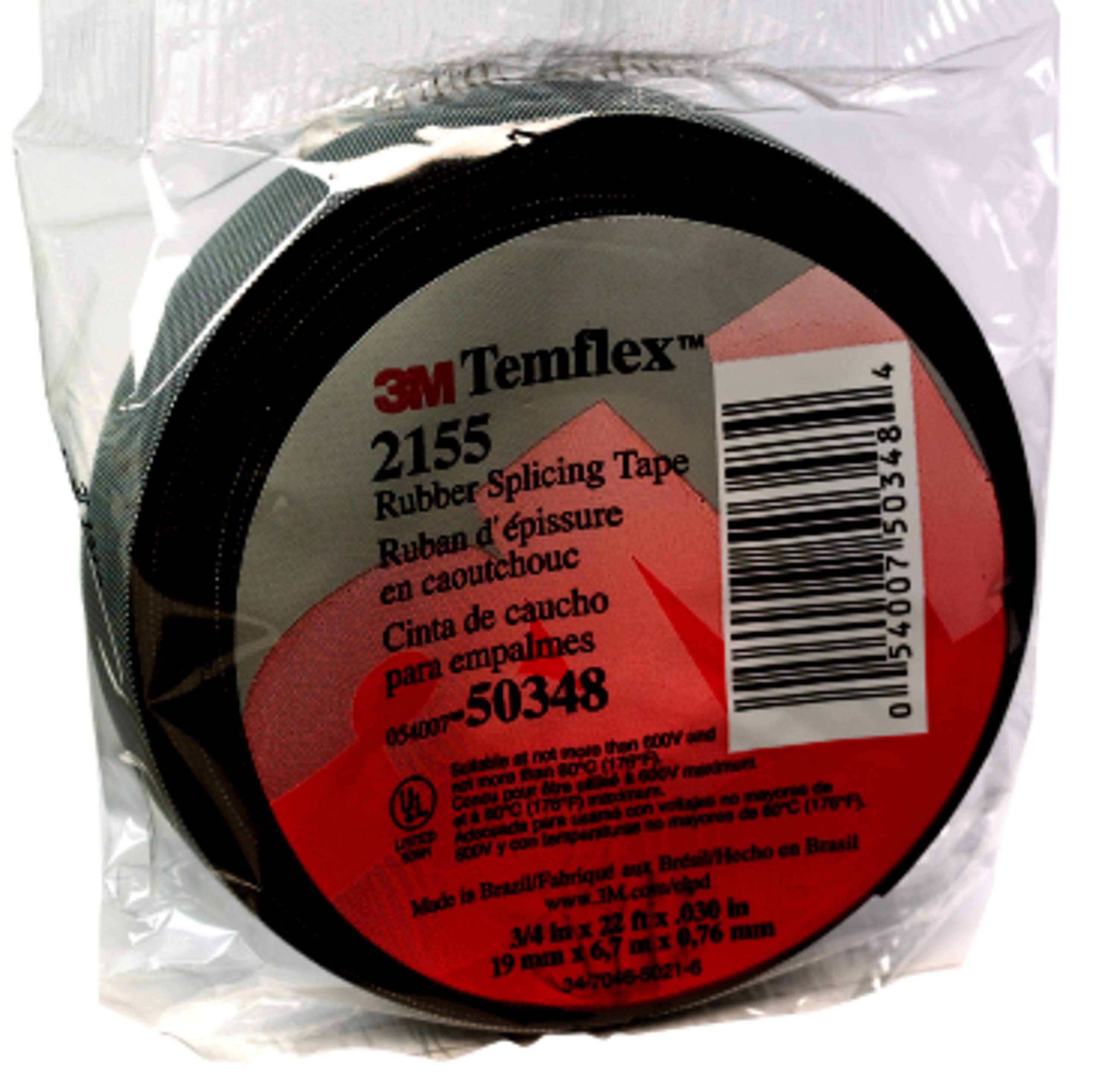 3M Temflex Rubber Splicing Tape 2155, 3/4 in x 22 ft, Black, General ...