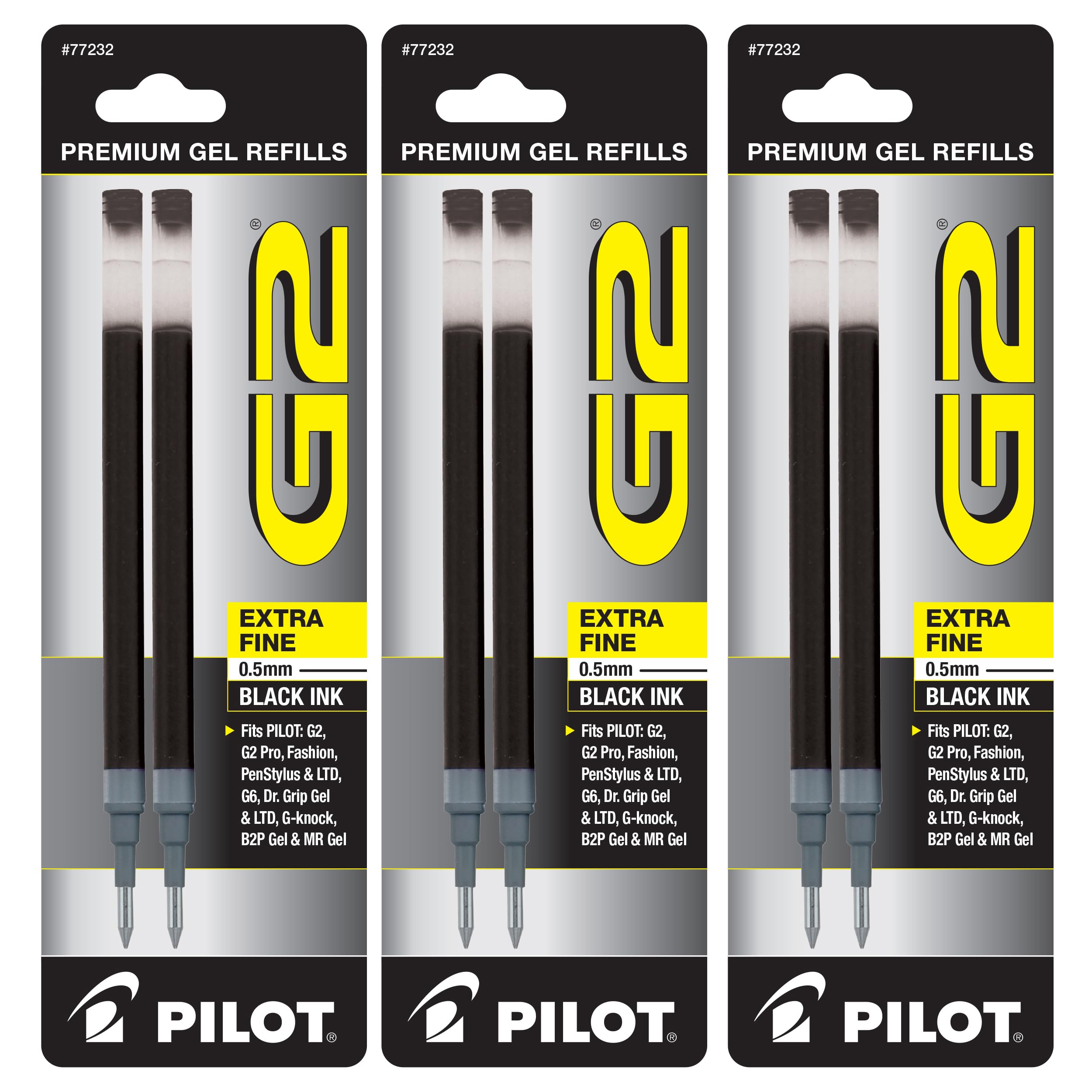 Pilot G2 Gel Ink Pen Refills, Extra Fine Point, 0.5mm, Black Ink, 6 ...