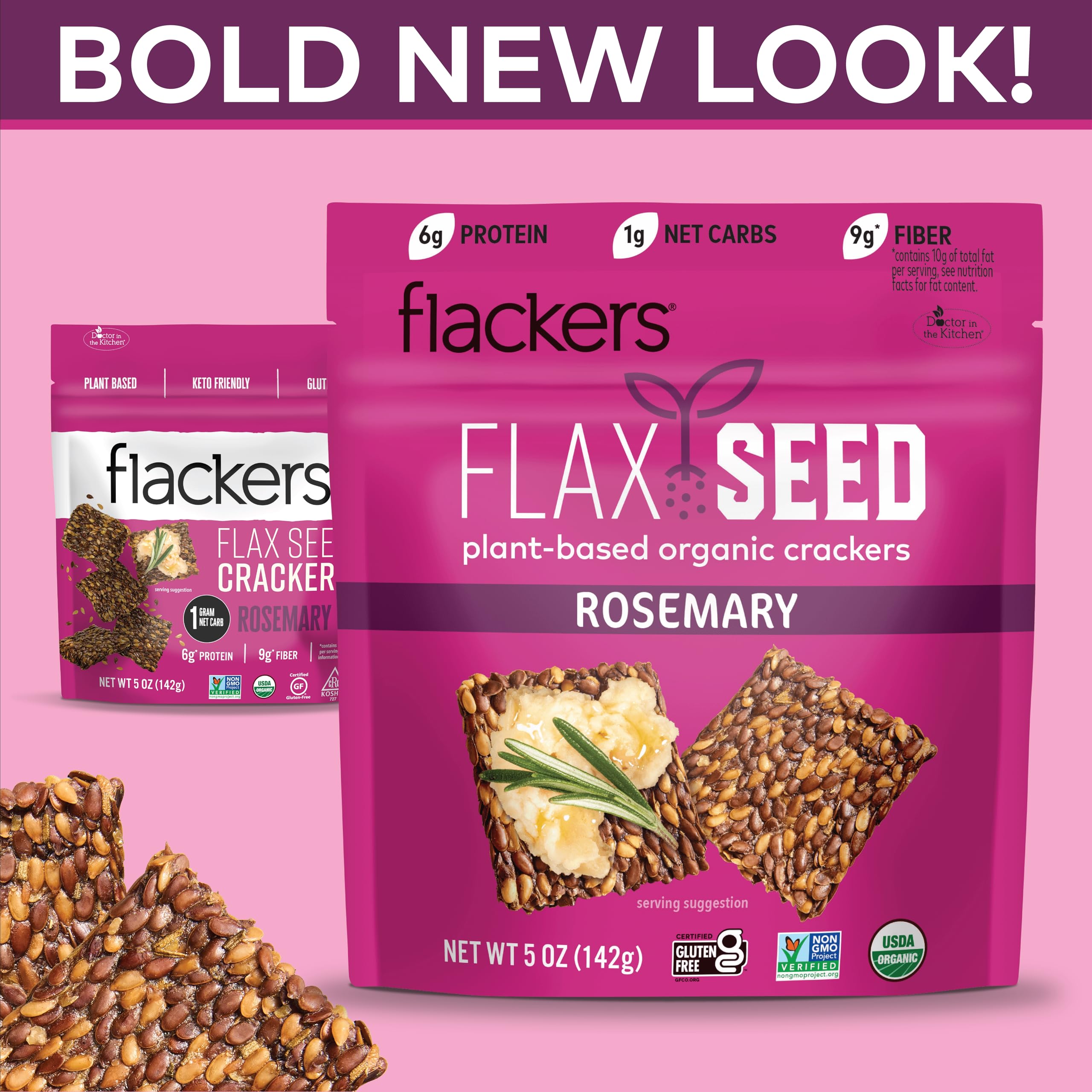 Flackers Organic Rosemary Flaxseed Crackers, Gluten Free, Non GMO ...