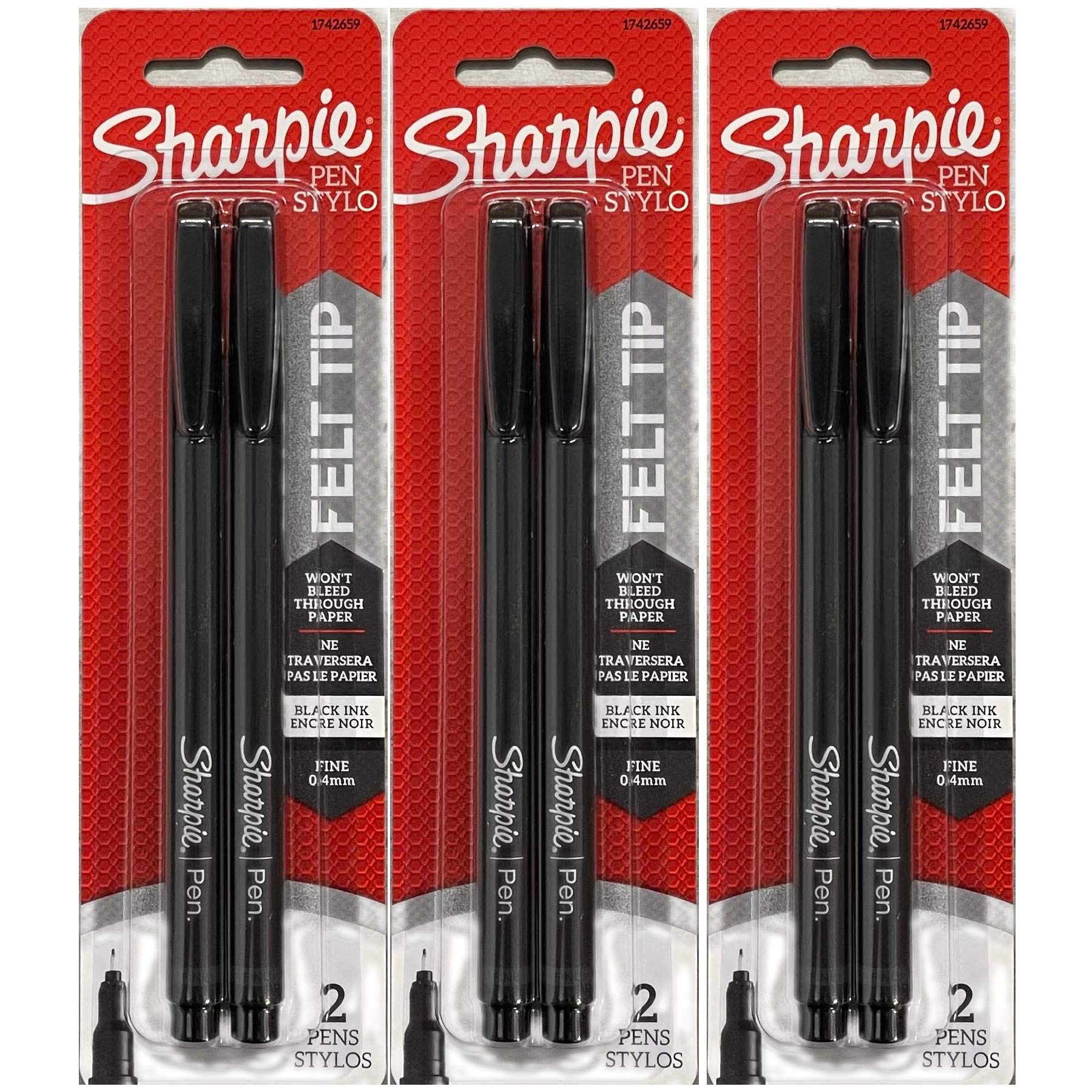 Sharpie 1742659 Fine Point Pens, Blister of 2 Pens, 3 Blisters, Total 6 ...