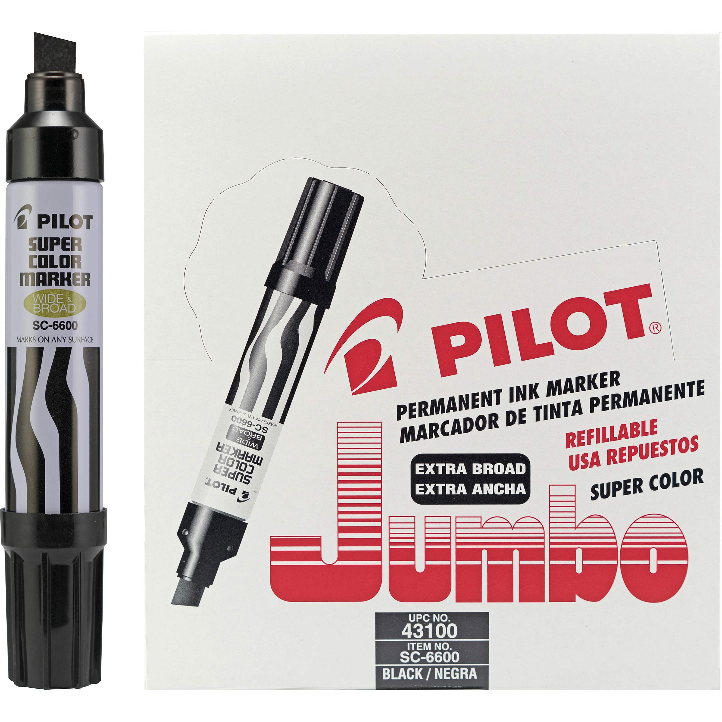 PILOT Super Color Jumbo Refillable Permanent Markers, Black Ink, Extra ...