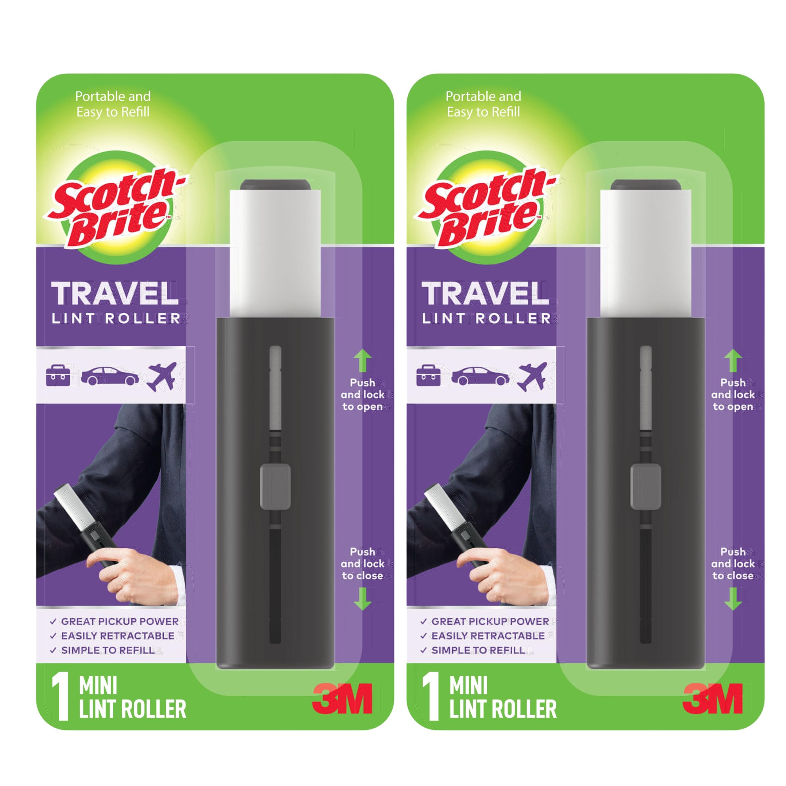 Scotch-Brite Retractable Lint Rollers 2-Pack, Portable Travel-Size Lint ...