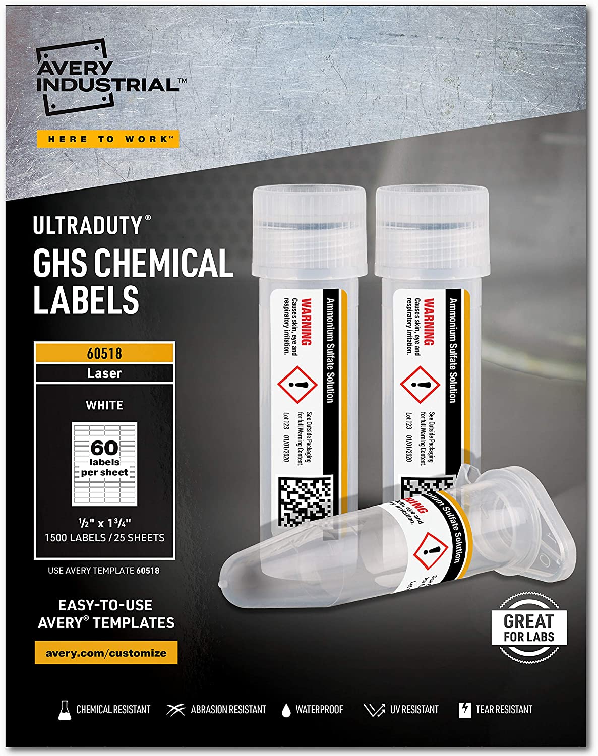 Avery UltraDuty GHS Chemical Labels for Laser Printers Waterproof UV ...