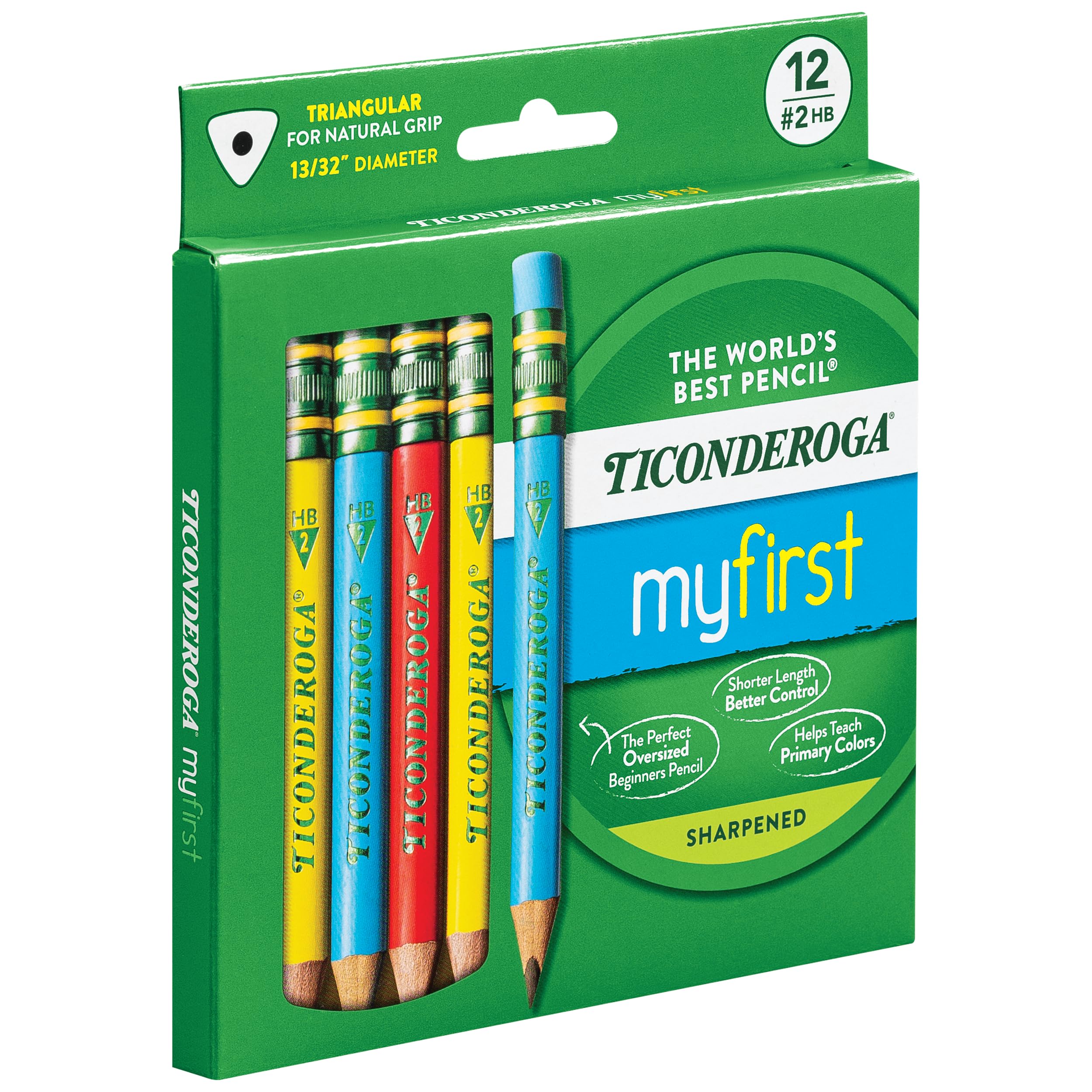 Ticonderoga My First Short Triangular Wood-Cased Pencils, 2 HB Soft ...