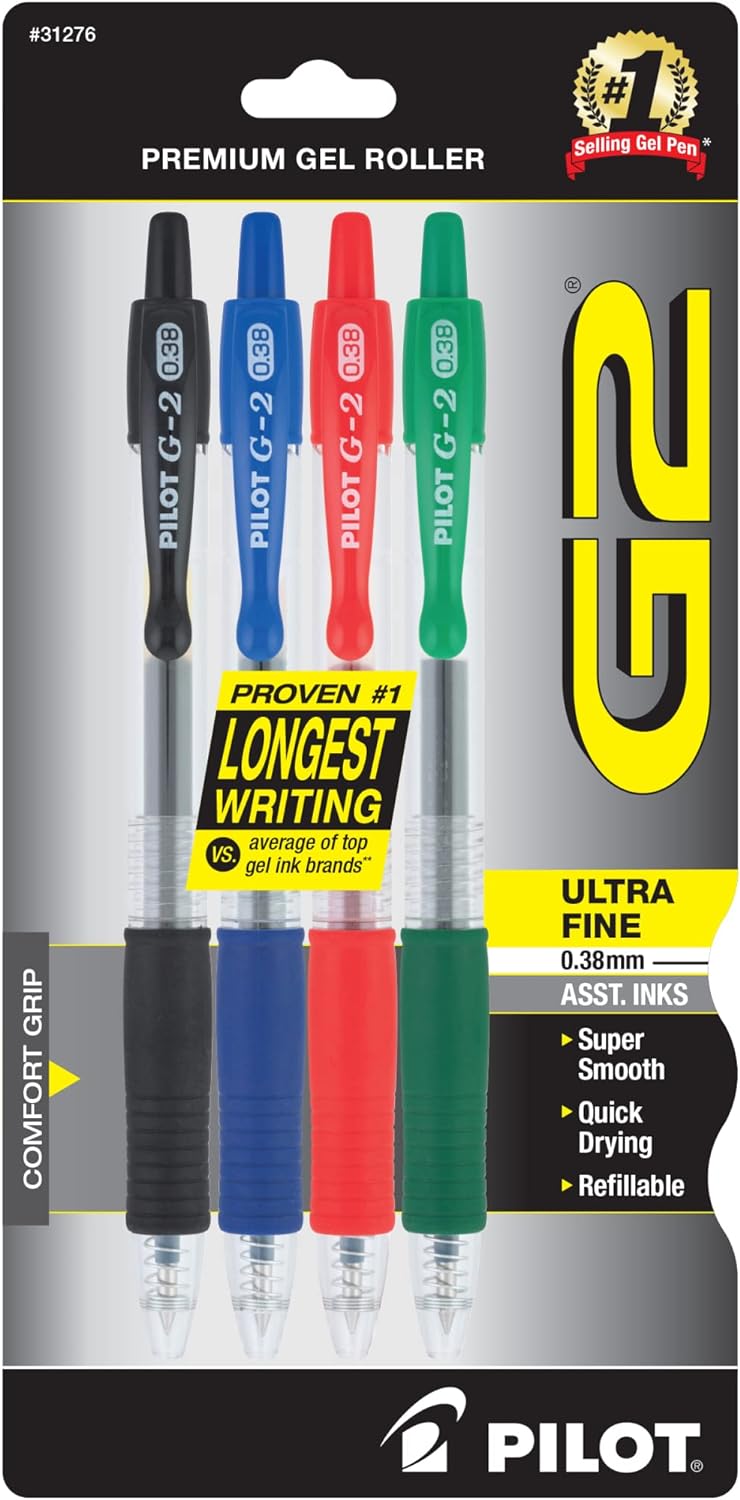 Pilot® G-2™ Retractable Gel Pens, Ultra Fine Point, 0.38 mm, Black ...