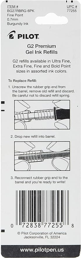 Pilot, G2 Gel Ink Refills, Fine Point 0.7 mm, Burgundy, Pack of 2 ...